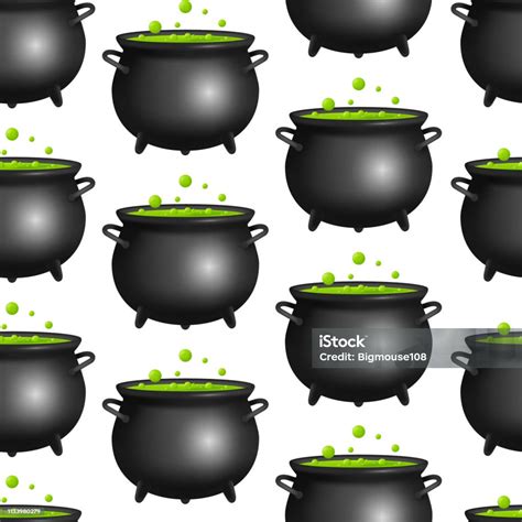 현실적인 상세한 3d 마녀 가마솥 원활한 패턴 배경입니다 벡터 3차원 형태에 대한 스톡 벡터 아트 및 기타 이미지 3차원 형태 가득 찬 가마솥 Istock