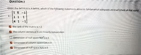 solved question 2 given the 3x3 matrix below which of the following