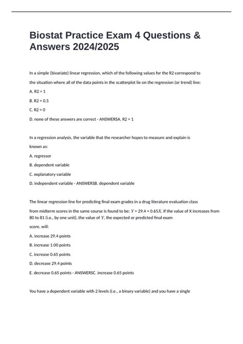 Biostat Practice Exam 4 Questions And Answers 20242025 Biostat
