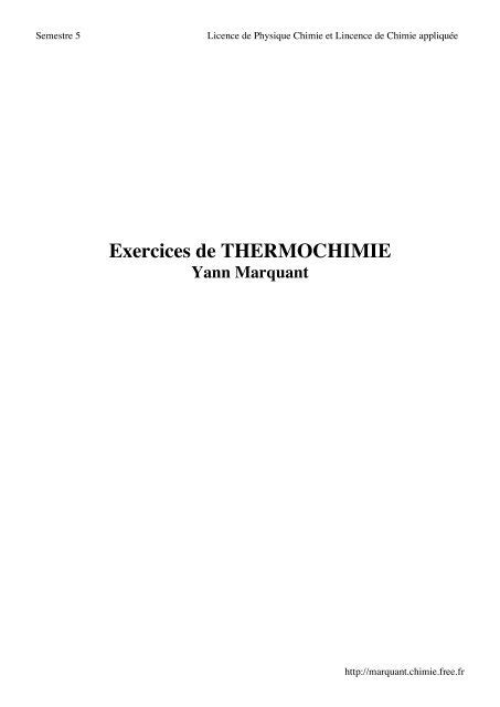 Exercices De Thermochimie Yann Marquant Chimie Universitee