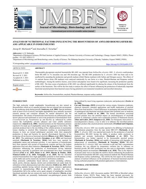 Pdf Analysis Of Nutritional Factors Influencing The Biosynthesis Of Amyloid Bioemulsifier