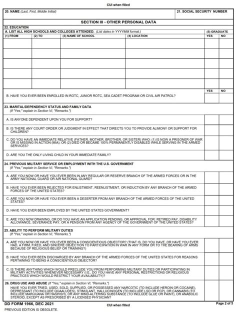 Dd Form 1966 Record Of Military Processing Armed Forces Of The United States Dd Forms