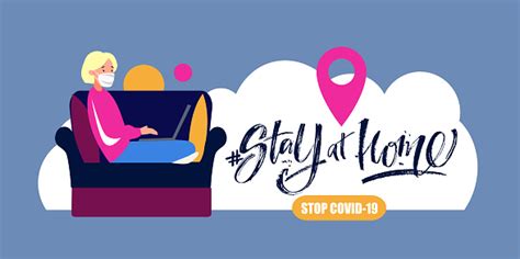 집에서 머물 자기 쿼린 시간에 대한 레터링 홈 오피스 손으로 그린 동기 부여 카드 디자인 빈티지 스타일입니다 벡터 그림입니다 코로나 바이러스 문자 보호 배너입니다 전염병