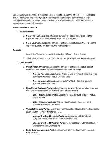 variance analysis pdf variance prices