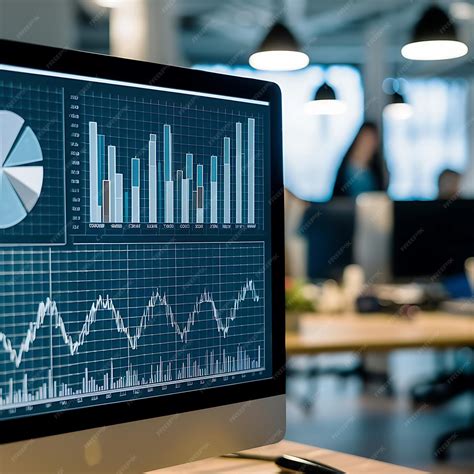 A Datadriven View Of Office Life Pie Chart And Line Graph On A Computer Screen Premium Ai