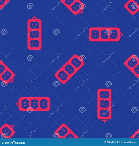 Red Electric Extension Cord Icon Isolated Seamless Pattern On Blue