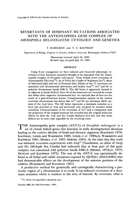 Pdf Revertants Of Dominant Mutations Associated With The Antennapedia