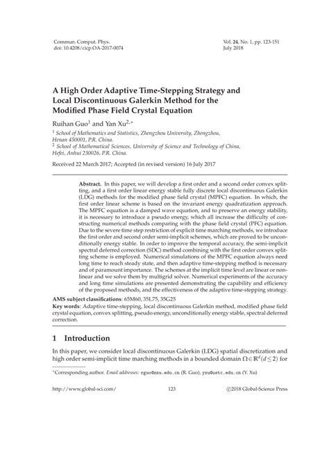 Global Science Press A High Order Adaptive Time Stepping Strategy And Local Discontinuous