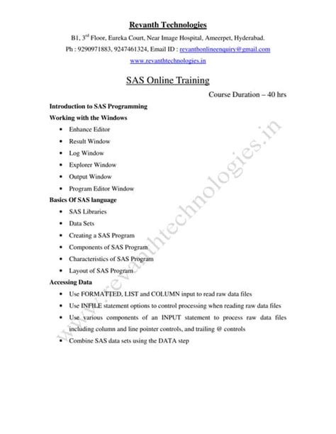 Sas Online Training Pdf Programming Languages Computing