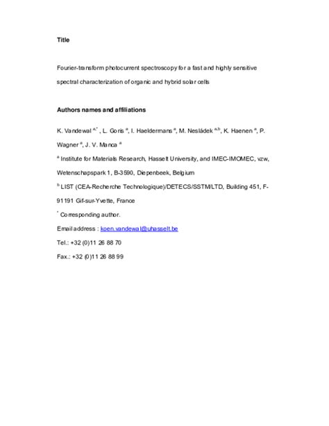 Pdf Fourier Transform Photocurrent Spectroscopy Of Microcrystalline Silicon For Solar Cells