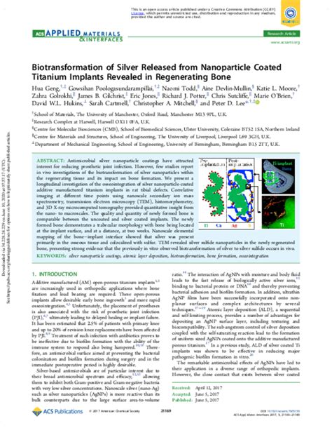 Pdf Biotransformation Of Silver Released From Nanoparticle Coated