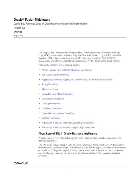 Pdf Oracle Fusion Middleware · Oracle® Fusion Middleware Logical Sql