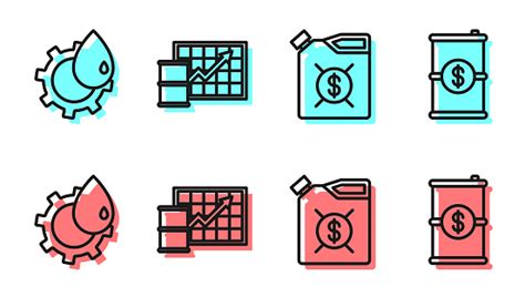 모터 기계 오일 석유 산업 공장 건물 유가 상승 및 달러 아이콘 배럴 오일에 대한 라인 캐니스터를 설정합니다 벡터 0명에 대한 스톡 벡터 아트 및 기타 이미지 Istock