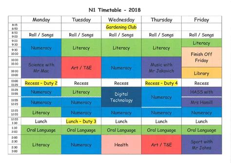 N1 Timetable Port Kennedy Primary School
