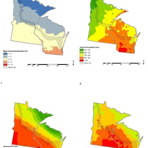 A Mean Annual Temperature B Mean Annual Precipitation C Summer