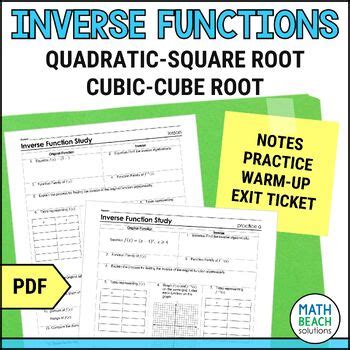 Quadratic And Cubic Inverse Functions Notes And Practice TPT