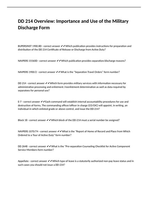Dd 214 Overview Importance And Use Of The Military Discharge Form Dd Stuvia Us