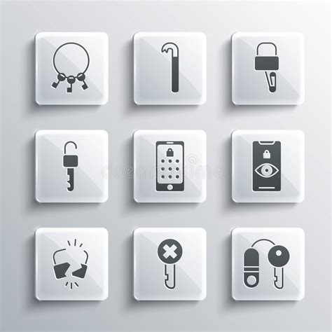 Set Wrong Key House With Eye Scan Mobile And Graphic Password Broken Cracked Lock Unlocked