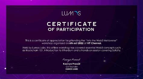 Harish R On Linkedin Certificate For Attending The Lumos Web3