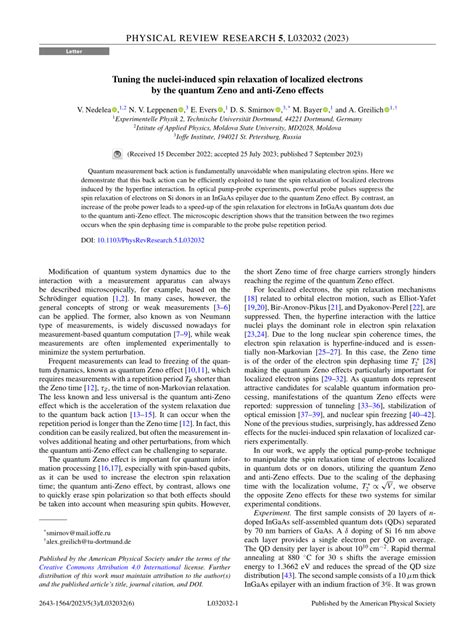 Pdf Tuning The Nuclei Induced Spin Relaxation Of Localized Electrons By The Quantum Zeno And