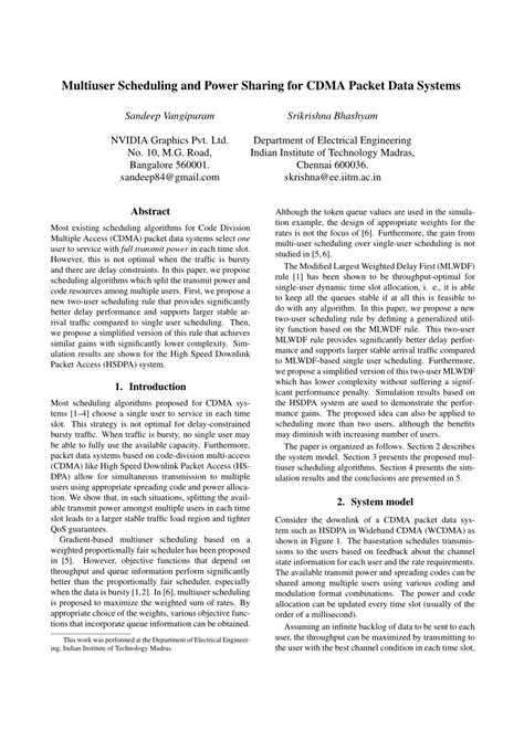 Pdf Multiuser Scheduling And Power Sharing For Cdma Packet Data Systems