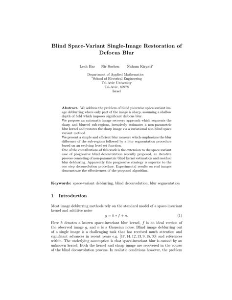 Pdf Blind Space Variant Single Image Restoration Of Defocus Blur