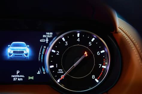 현대 자동차 속도계 및 조명 대시보드 프리미엄 사진