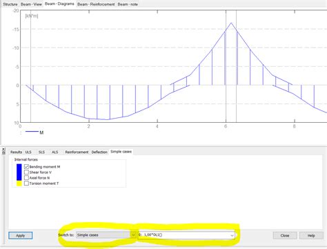 different bending moments presented for rc beam in analytical module