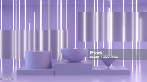 빈 연단 제품 진열장 플랫폼 네온 조명 라일락 색상 배경으로 스탠드 0명에 대한 스톡 사진 및 기타 이미지 0명 3차원 형태 Led 조명 Istock