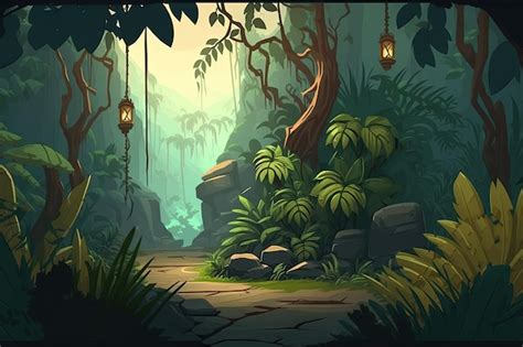 Premium Ai Image Tropical Forest 2d Game Background Digital Illustration Of Scenery For An
