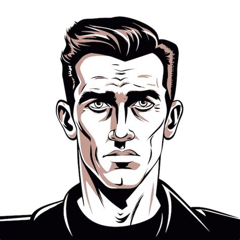 Un Dibujo De Un Hombre Con Una Expresión Seria En Su Rostro Vector