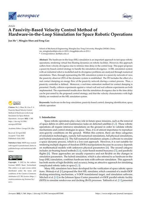 Pdf A Passivity Based Velocity Control Method Of Hardware In The Loop Simulation For Space