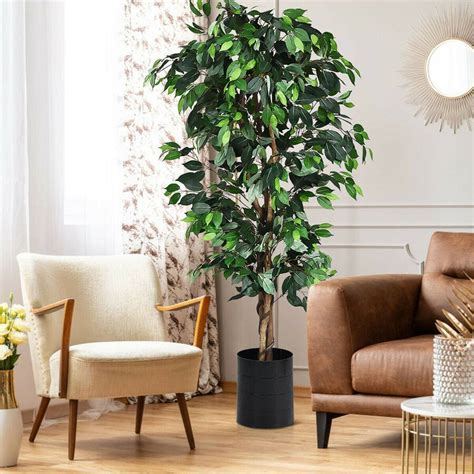 Gymax 6ft Artificial Ficus Tree Fake Greenery Plant Home Office