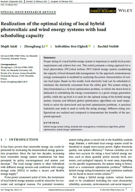 Realization Of The Optimal Sizing Of Local Hybrid Photovoltaic And Wind