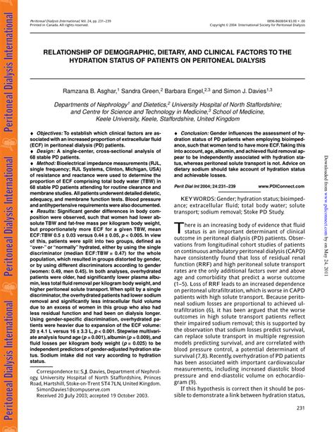Pdf Relationship Of Demographic Dietary And Clinical Factors To The Hydration Status Of
