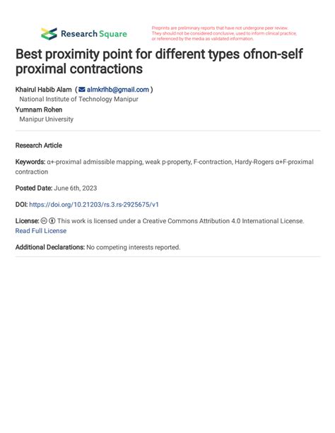 Pdf Best Proximity Point For Different Types Of Non Self Proximal