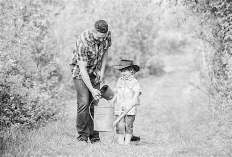 Happy Earth Day Family Tree Nursering Use Watering Can And Pot Garden Equipment Eco Farm
