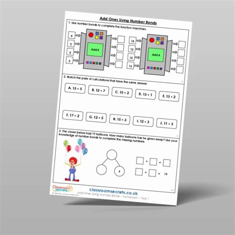 Year 1 Add Ones Using Number Bonds Homework Resource Classroom Secrets
