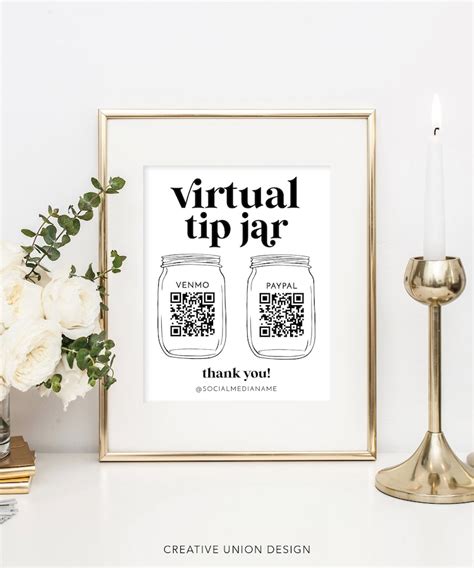 printable virtual tip jars sign venmo and paypal qr code etsy