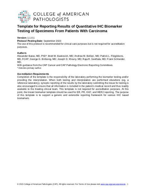 Template For Reporting Results Of Quantitative Ihc Doc Template
