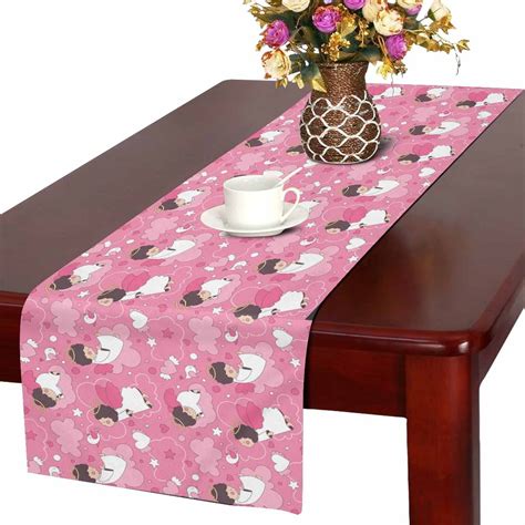 Mkhert Cute Angel Table Runner Pink Table Cloth Runner For Wedding Party Banquet Decoration