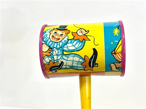 Clown Noise Maker Kirchhof Clown Rattler Mallet Tin Can Made In USA Lithograph Tin