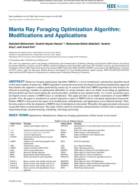 pdf manta ray foraging optimization algorithm modifications and