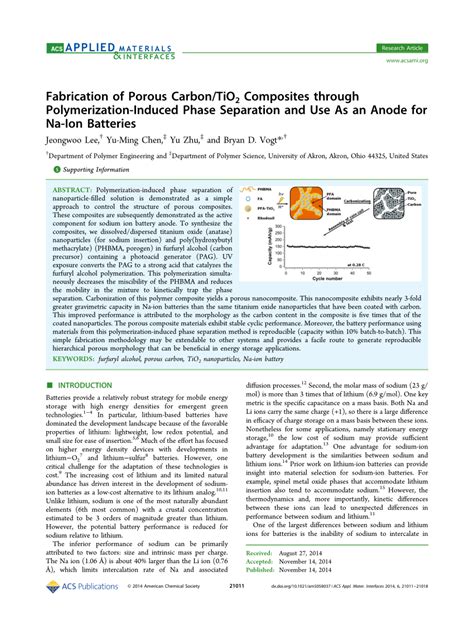 Pdf Fabrication Of Porous Carbontio 2 Composites Through