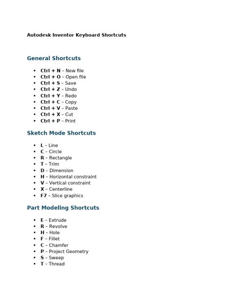 Autodesk Inventor Keyboard Shortcuts Pdf