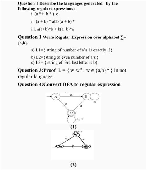 solved question 1 describe the languages generated by the