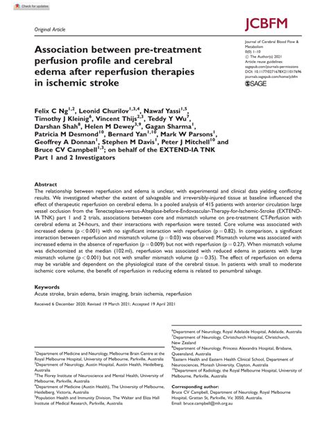 Pdf Association Between Pre Treatment Perfusion Profile And Cerebral