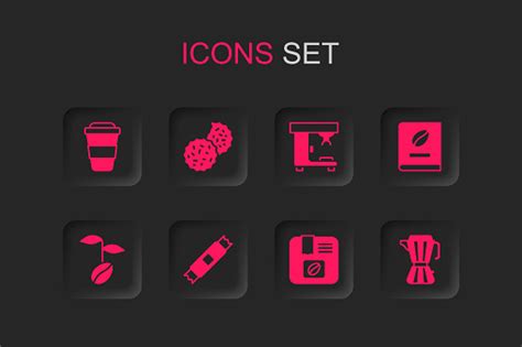 설탕 스틱 패킷 쿠키 또는 비스킷 커피 컵 커피 원두 가방 책 메이커 모카 포트 기계 및 아이콘을 설정합니다 벡터 가방에 대한 스톡 벡터 아트 및 기타 이미지 Istock