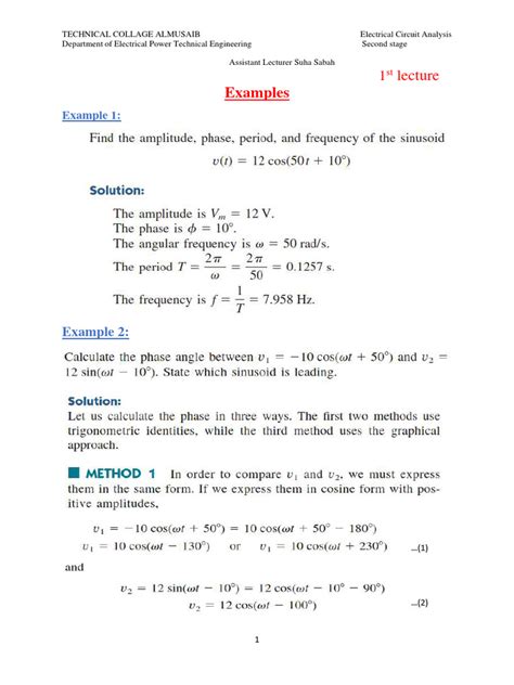 Examples Lecture 1 Examples Lecture 11 Pdf Electrical Network