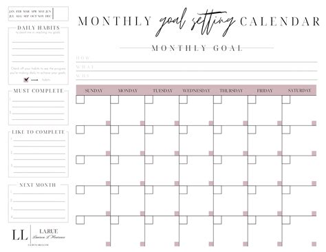 Printable Blank Calendar For Goal Setting